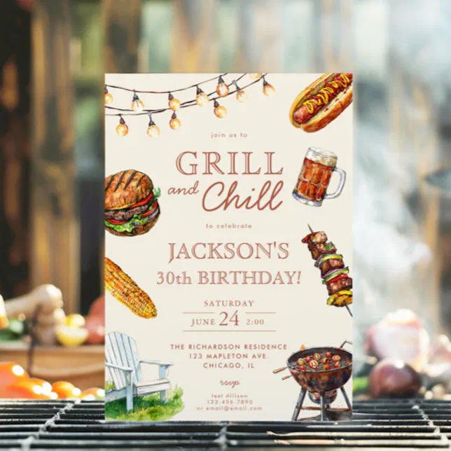 Grill and Chill Barbeque beer birthday party Invitation | Zazzle