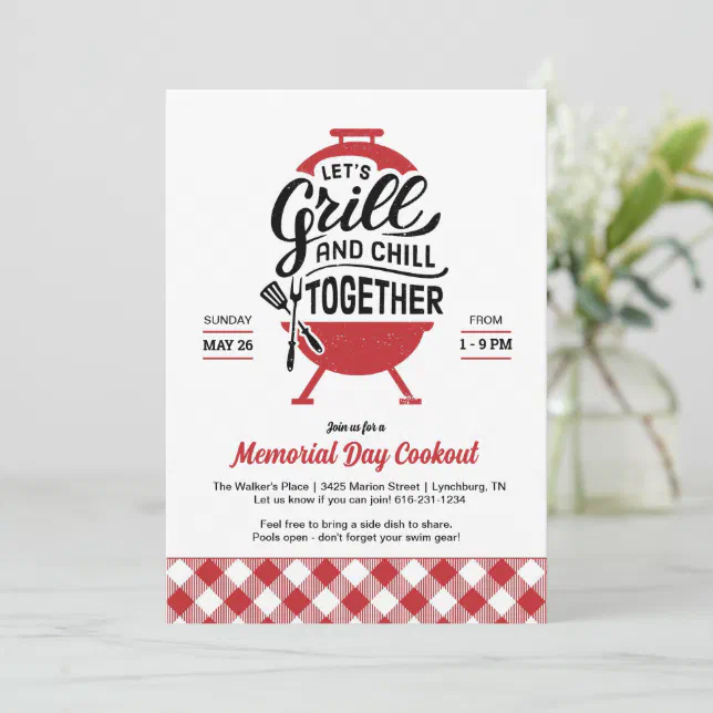 Grill and Chill Memorial Day Cookout Invitation | Zazzle