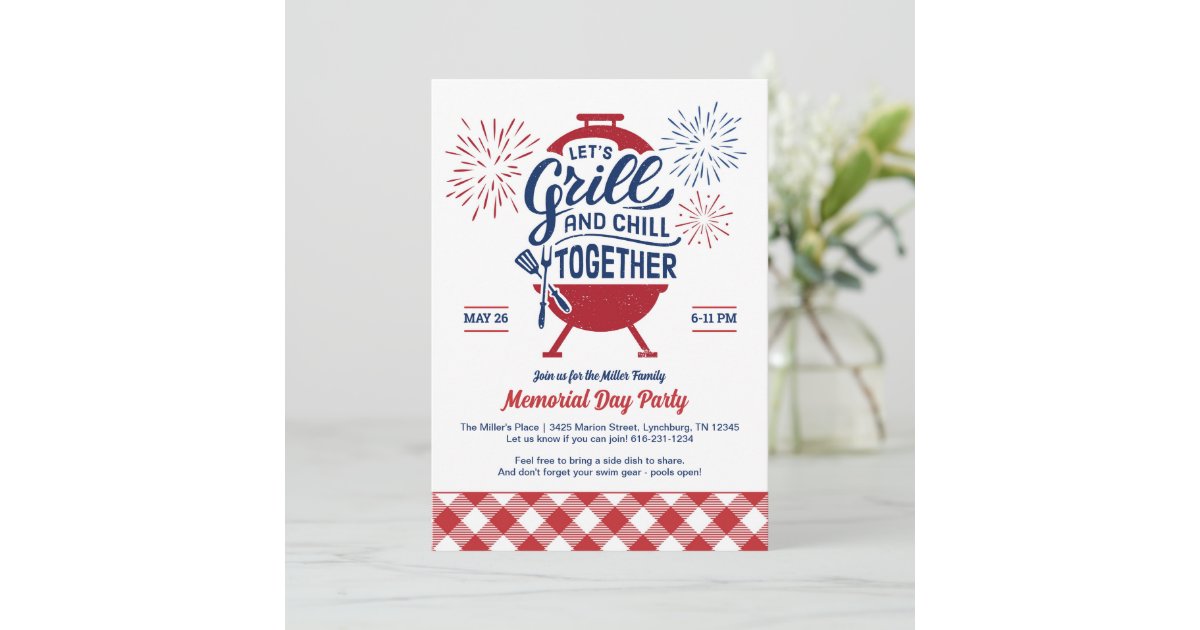Grill and Chill Memorial Day Party Invitation | Zazzle