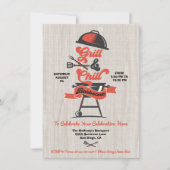 Grill and Chill Woodcut Retro BBQ grill Party Invitation | Zazzle
