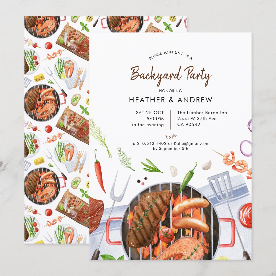 Grill BBQ Backyard Party Invitation | Zazzle
