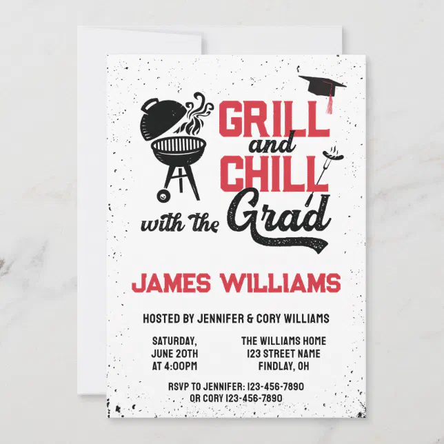 Grill & Chill BBQ Graduation Party Open House Invitation | Zazzle