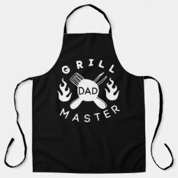 Grill Master Dad Black and White Lettering Apron | Zazzle