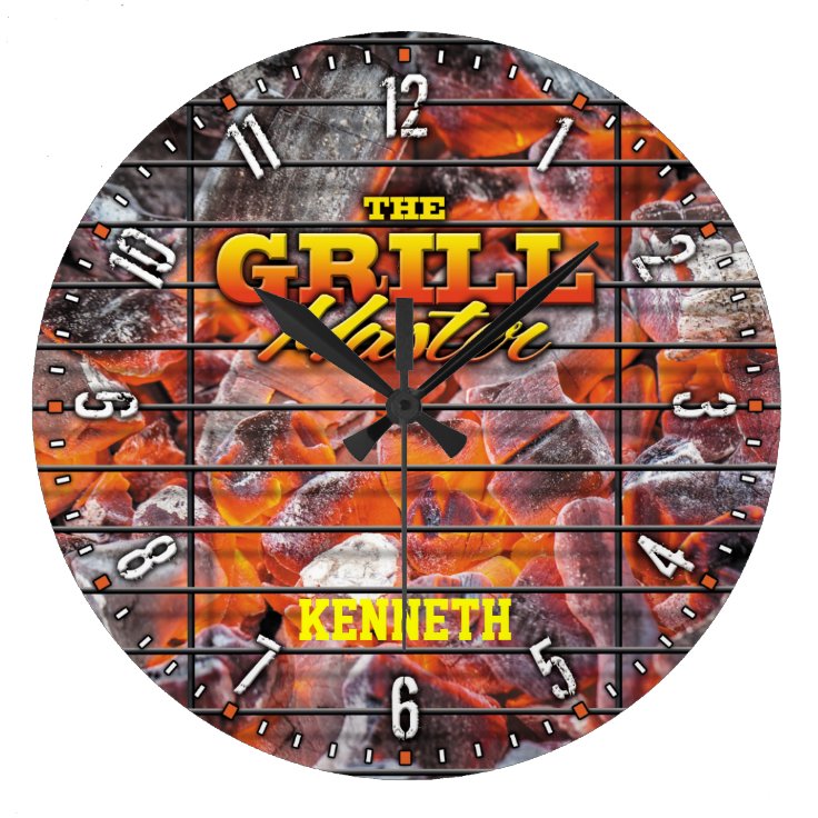Grill Master Man Cave Personalizable Wall Clock | Zazzle