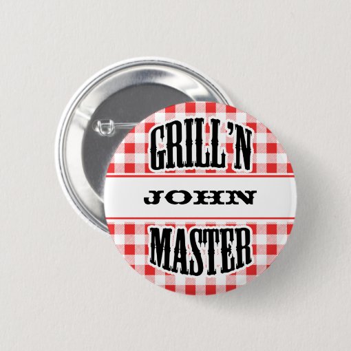 Grill Master Name Personalized Badge Tag Pinback Button | Zazzle