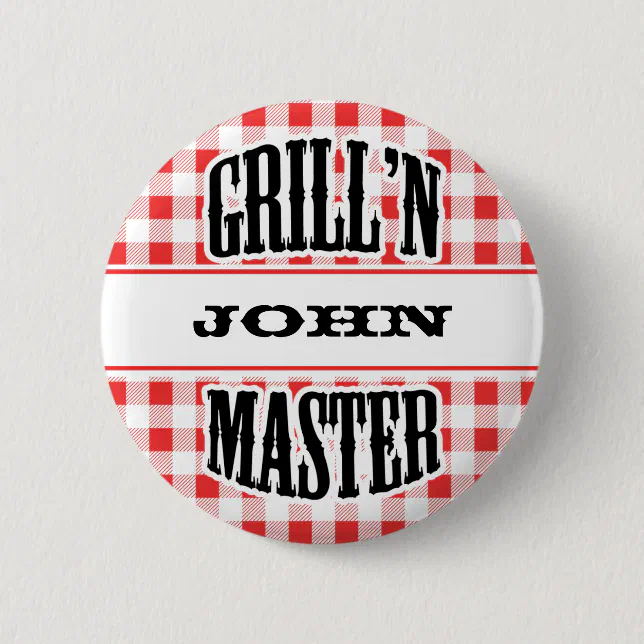 Grill Master Name Personalized Badge Tag Pinback Button | Zazzle