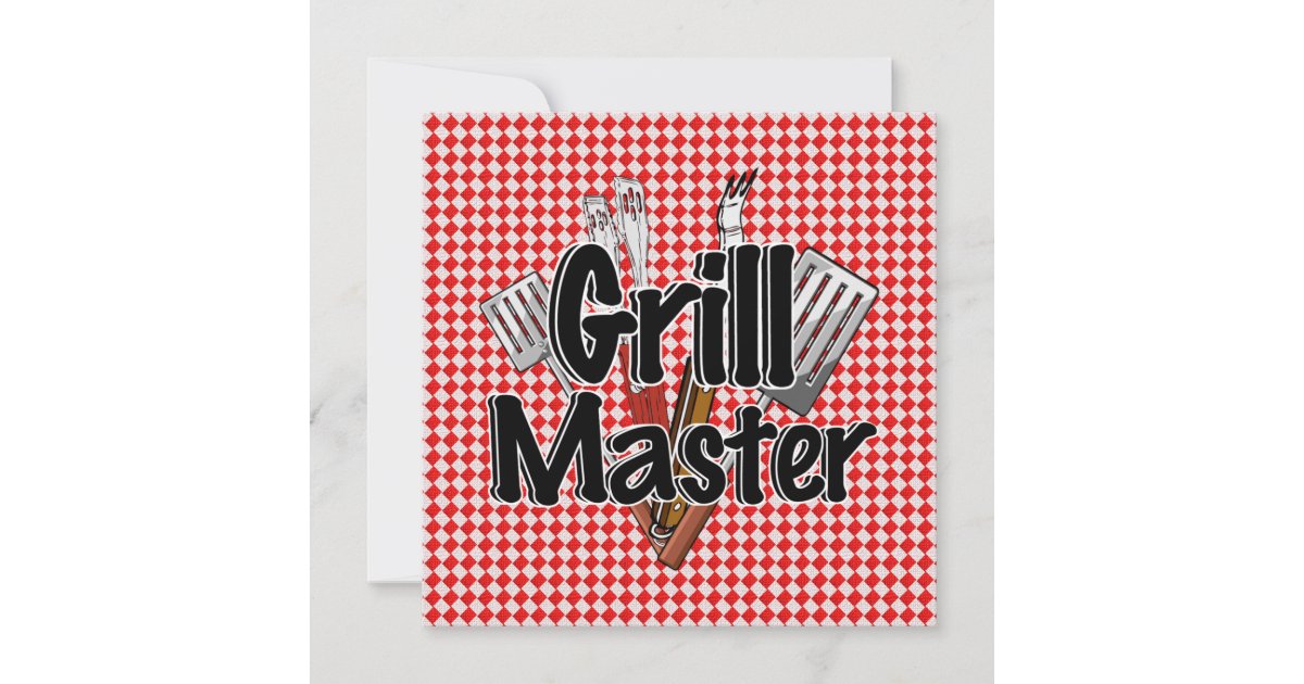 Grill Master with BBQ Tools & Picnic Table Invitation | Zazzle