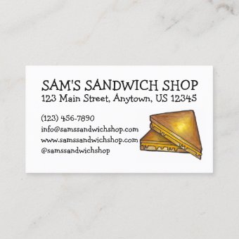 Grilled Toasted Cheese Sandwich Food Chef Diner Business Card | Zazzle
