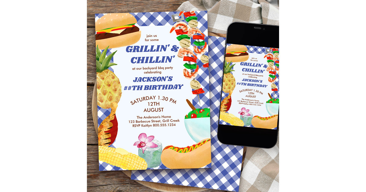 Grillin and Chillin BBQ Birthday Party Invitation | Zazzle