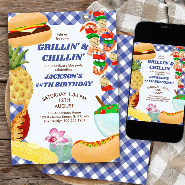 Grillin and Chillin BBQ Birthday Party Invitation | Zazzle