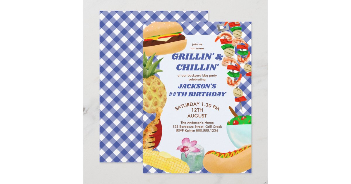 Grillin and Chillin BBQ Birthday Party Invitation | Zazzle