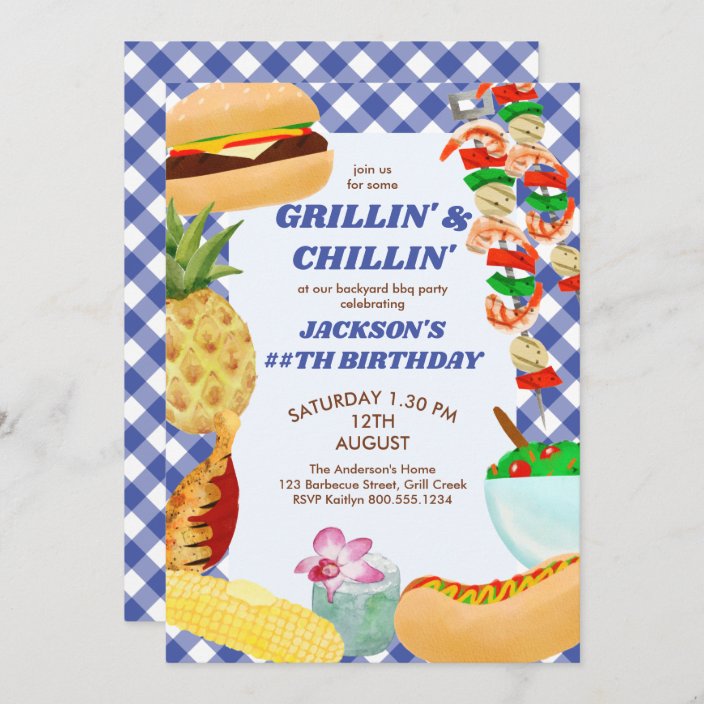 Grillin and Chillin BBQ Birthday Party Invitation | Zazzle.com