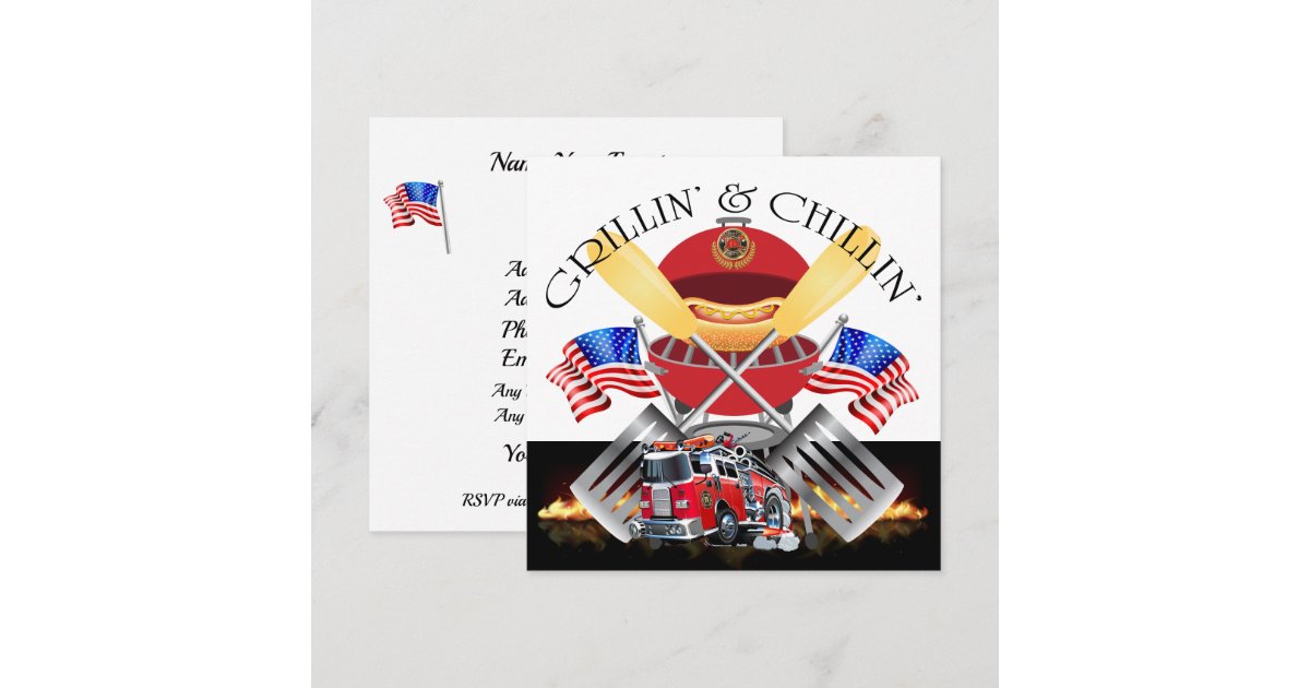 Grillin' and Chillin' Fire Dept Cookout Invitation | Zazzle