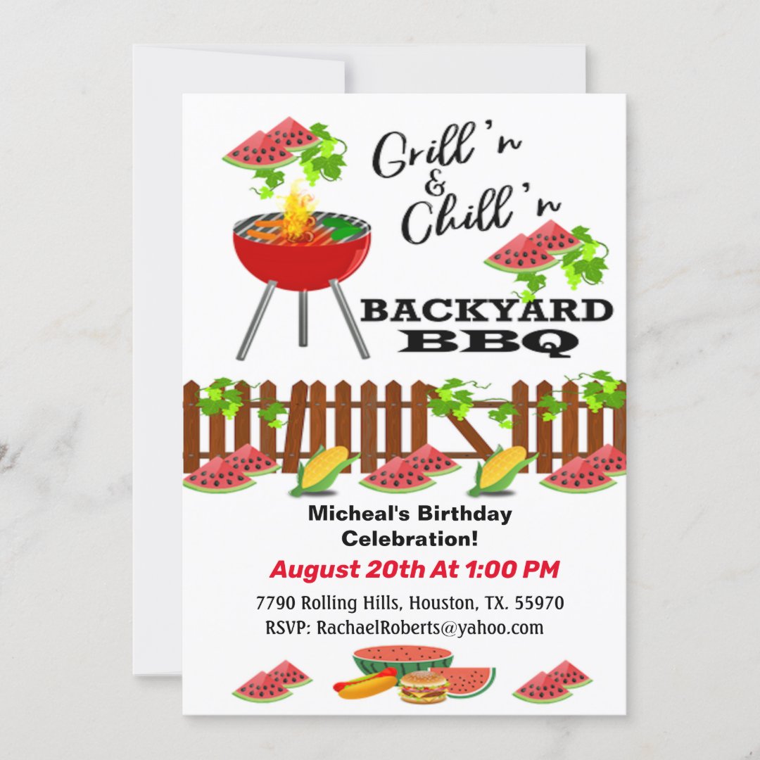 Grillin & Chillin Backyard BBQ Birthday Invitatio Invitation | Zazzle