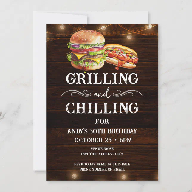 Grilling and Chilling BBQ 30th Birthday Invitation | Zazzle