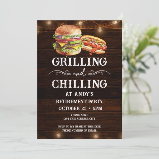 Grilling and Chilling Casual Retirement BBQ Invitation | Zazzle