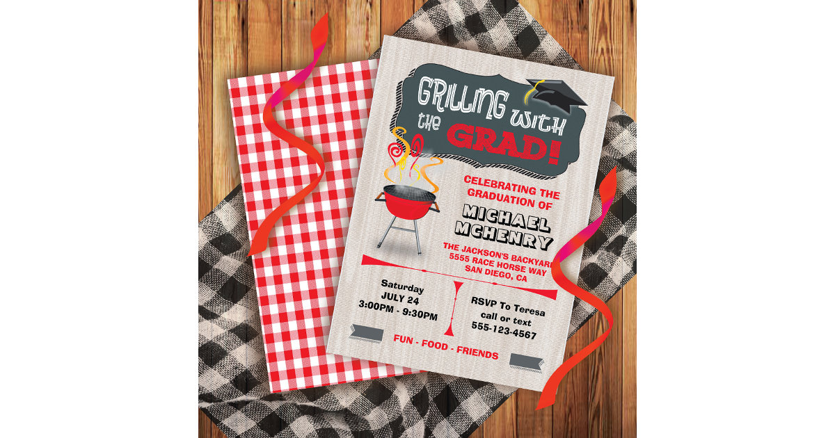 Grilling with Grad BBQ Graduation Party Invitation | Zazzle