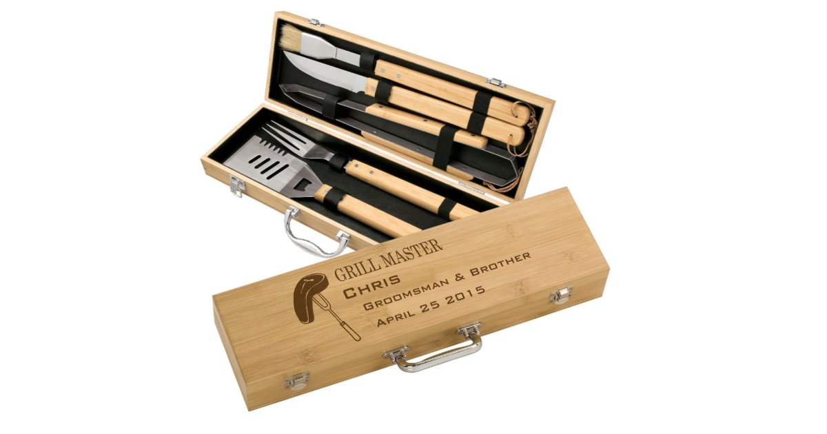 Grillmaster 5 piece Personalized Bamboo BBQ Set | Zazzle