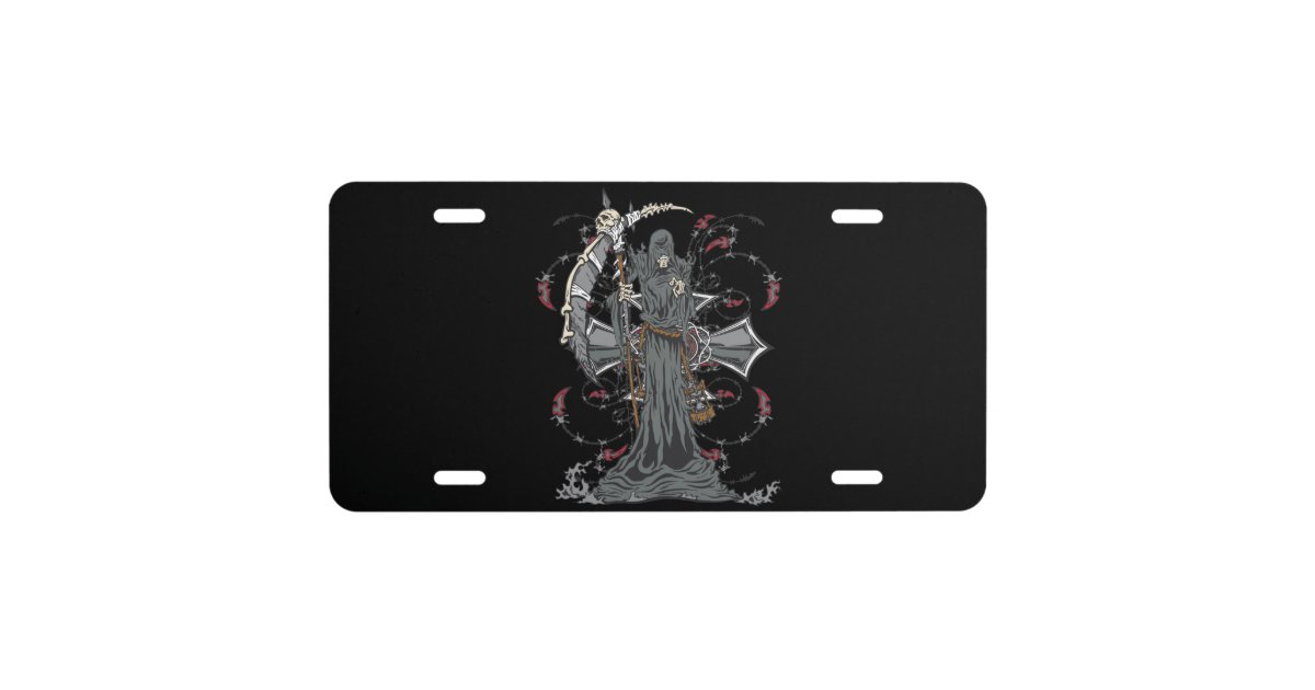 Grim Reaper Awaits Skull With Cross License Plate | Zazzle