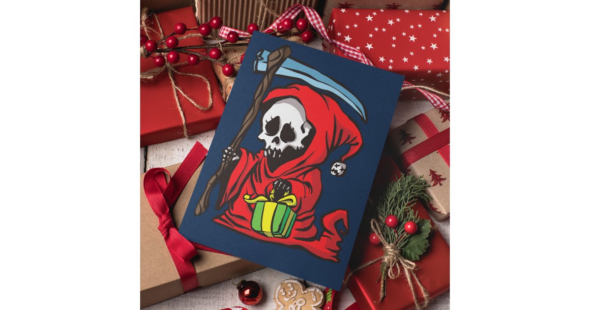 Grim Reaper Christmas Funny Goth Cute Spooky Holiday Card | Zazzle
