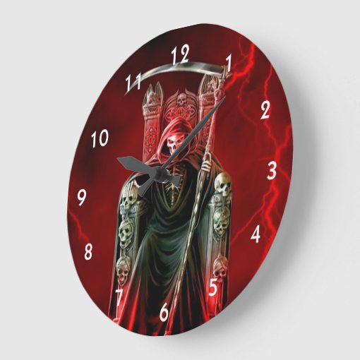 Grim Reaper On His Throne Large Clock | Zazzle