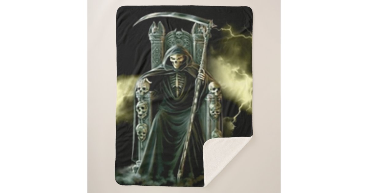 GRIM REAPER on HIS THRONE Sherpa Blanket | Zazzle