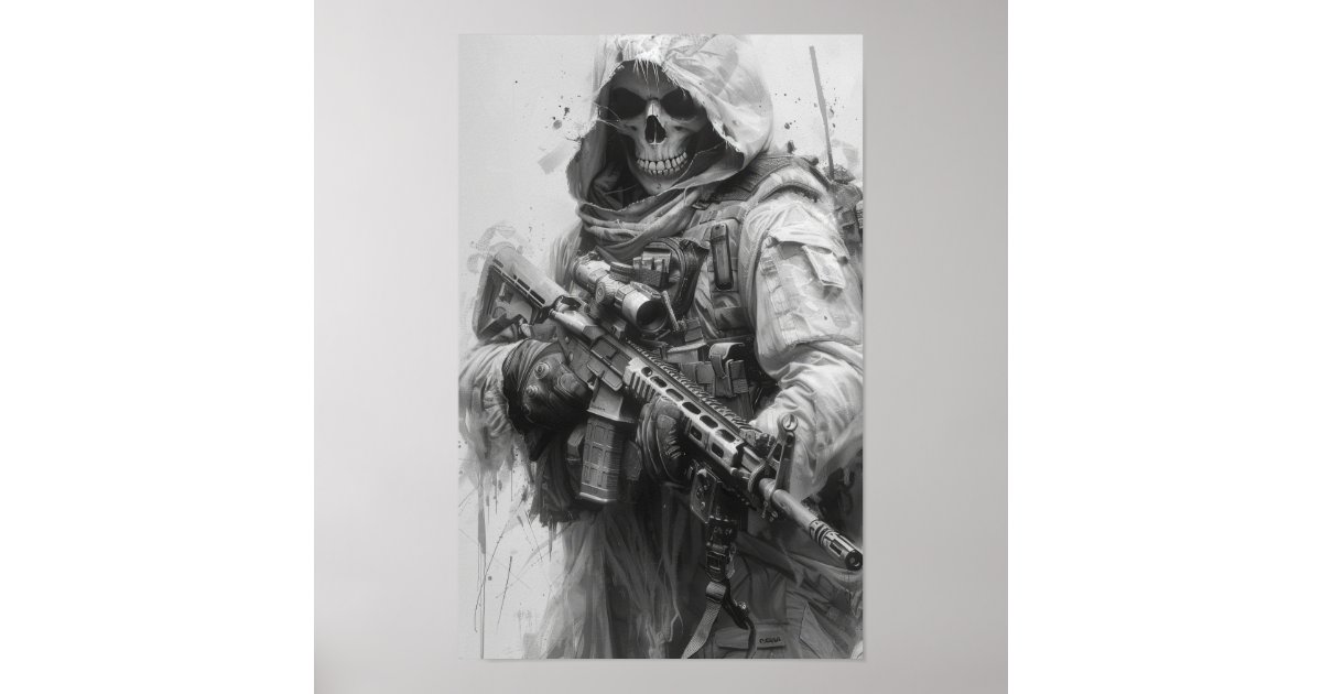 Grim Reaper Skeleton with Assault Rifle Poster | Zazzle