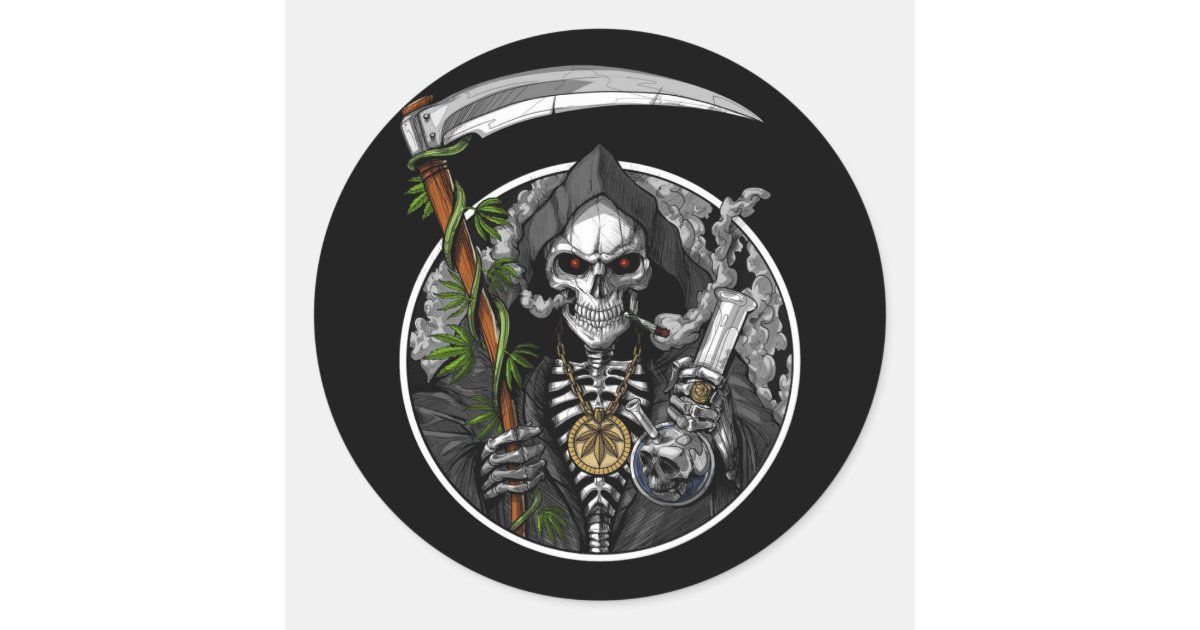 Grim reaper smoking weed scary sticker | Zazzle