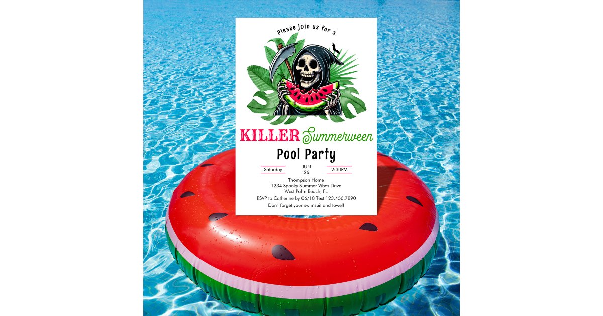 Grim Reaper Watermelon Summerween Pool Party Invitation | Zazzle