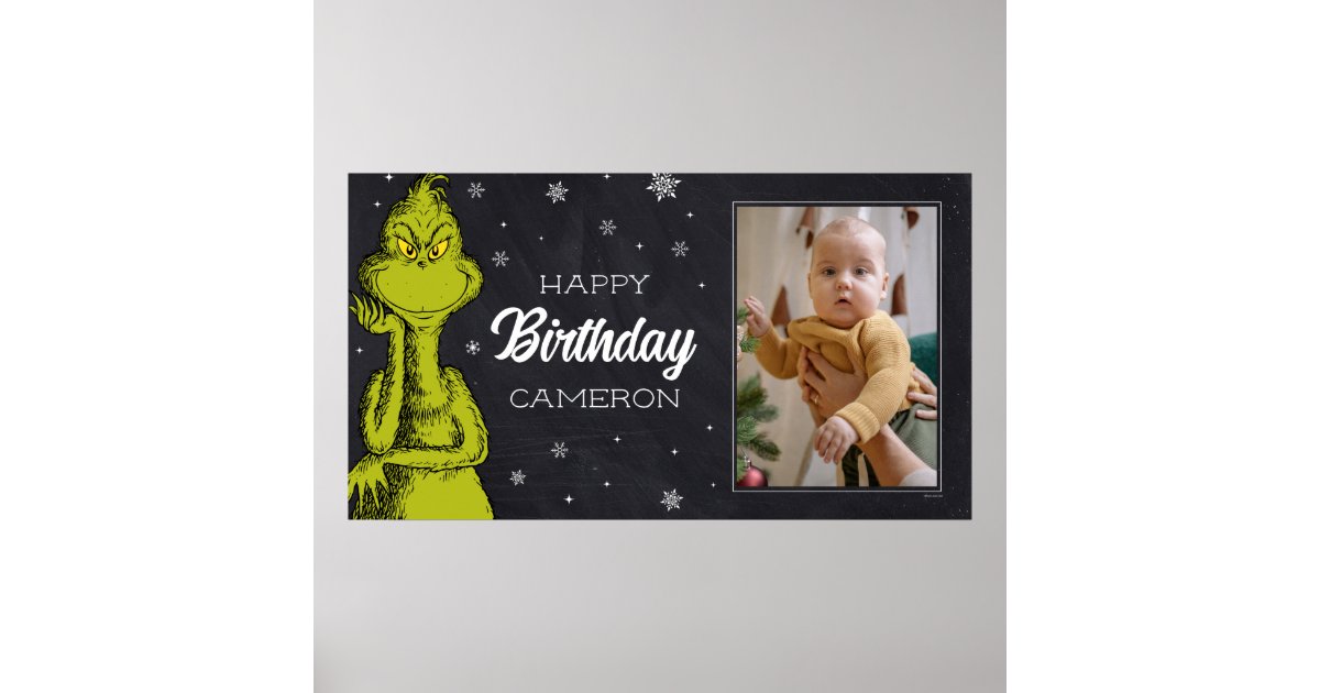 Grinch Chalkboard Birthday Poster | Zazzle