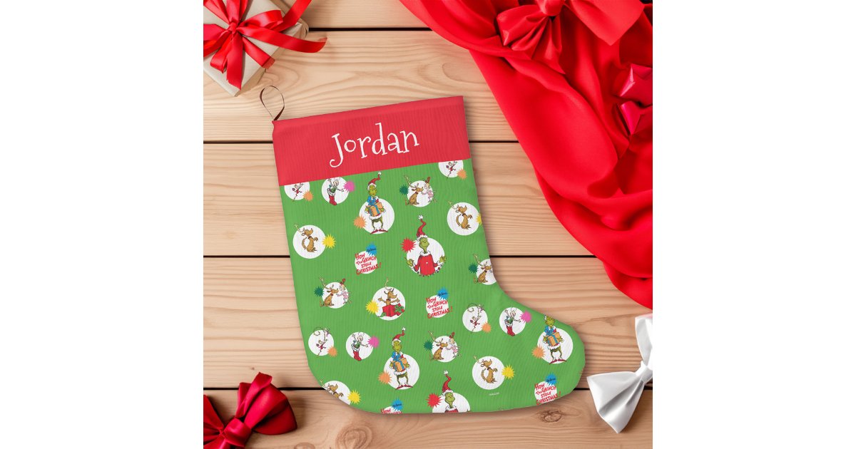 Grinch | Christmas Dot Pattern Large Christmas Stocking | Zazzle