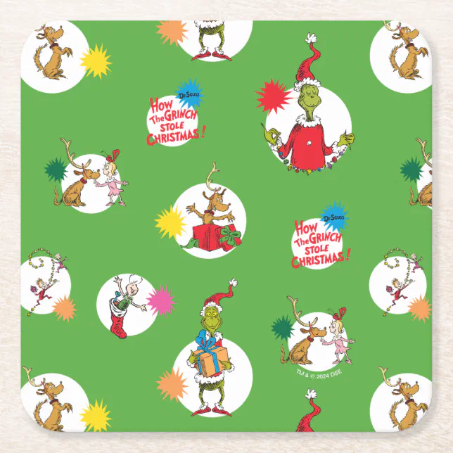 Grinch | Christmas Dot Pattern Square Paper Coaster | Zazzle