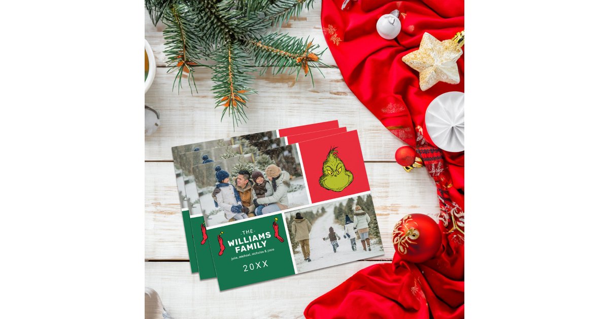 Grinch Christmas Family Photo Collage Holiday Postcard | Zazzle