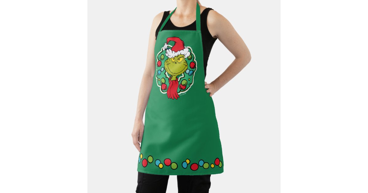 Grinch | Christmas Holiday Wreath Apron | Zazzle