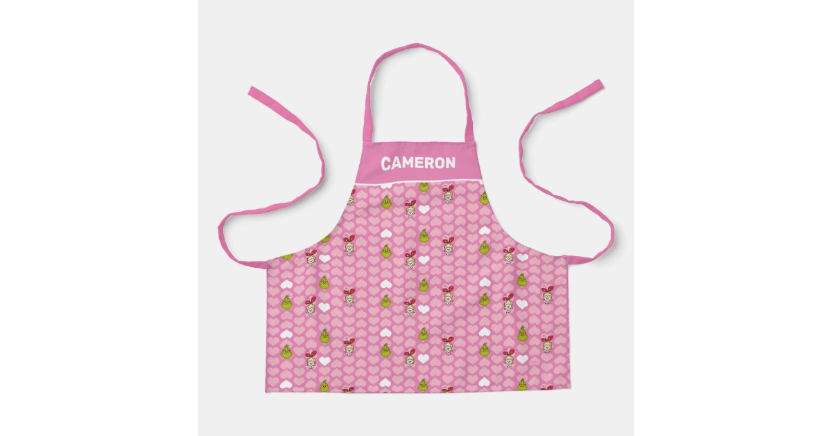 Grinch & Cindy-Lou Pink Heart Pattern Apron | Zazzle