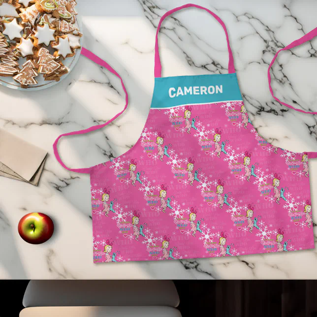 Grinch | Cindy-Lou Who Pink Holiday Pattern Apron | Zazzle