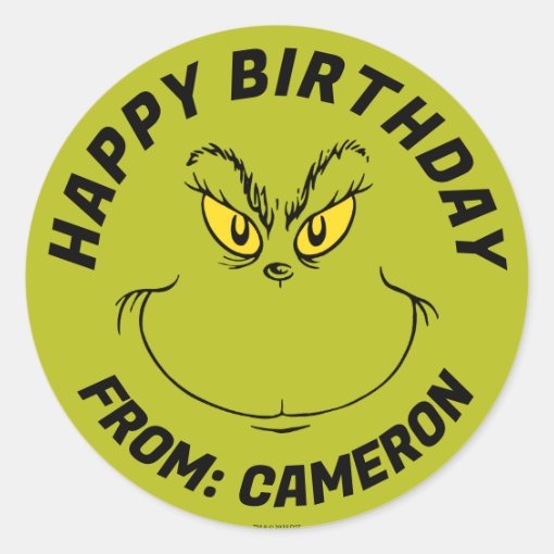Grinch Face | Happy Birthday Classic Round Sticker | Zazzle