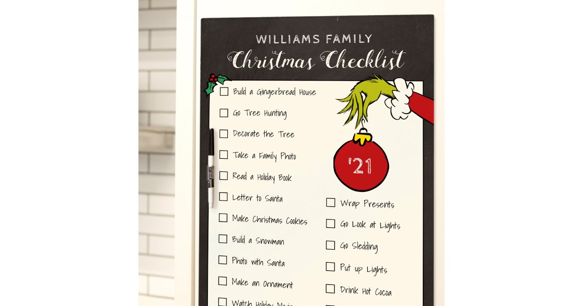 Grinch | Family Christmas Checklist Dry Erase Board | Zazzle