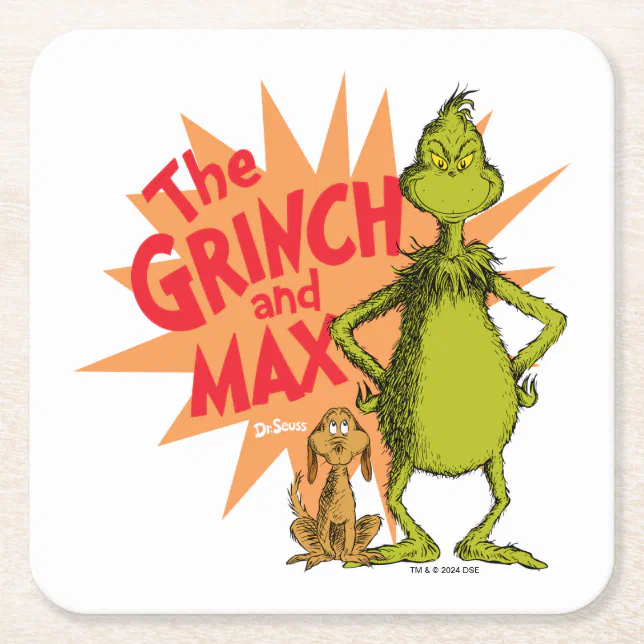 Grinch | Grinch & Max Starburst Square Paper Coaster | Zazzle