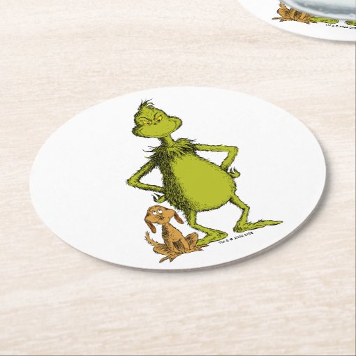 Grinch | Max & Grinch Stance Round Paper Coaster | Zazzle
