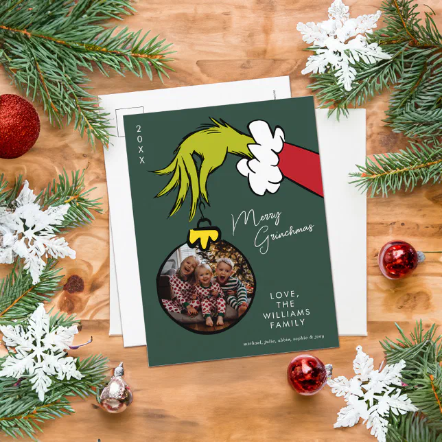 Grinch Merry Grinchmas Family Photo Christmas Holiday Postcard | Zazzle