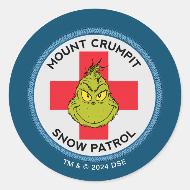 Grinch | Mt. Crumpit Snow Patrol Classic Round Sticker | Zazzle