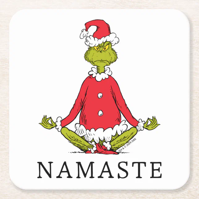 Grinch | Namaste Santa Claus Square Paper Coaster | Zazzle