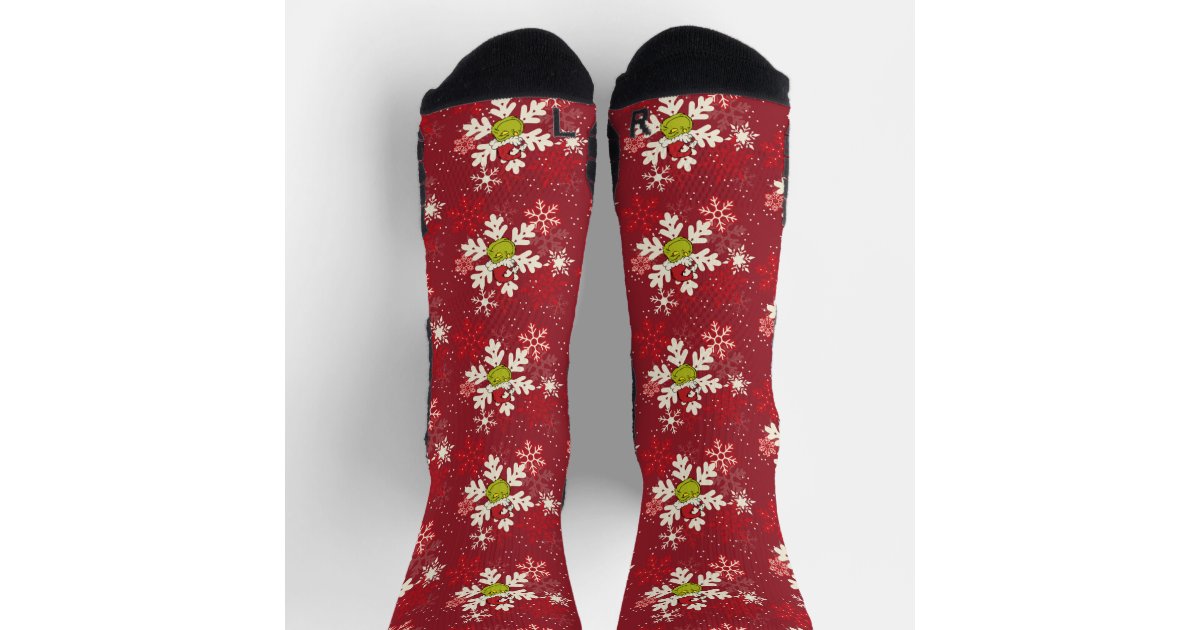 Grinch Red Snowflake Pattern Socks | Zazzle