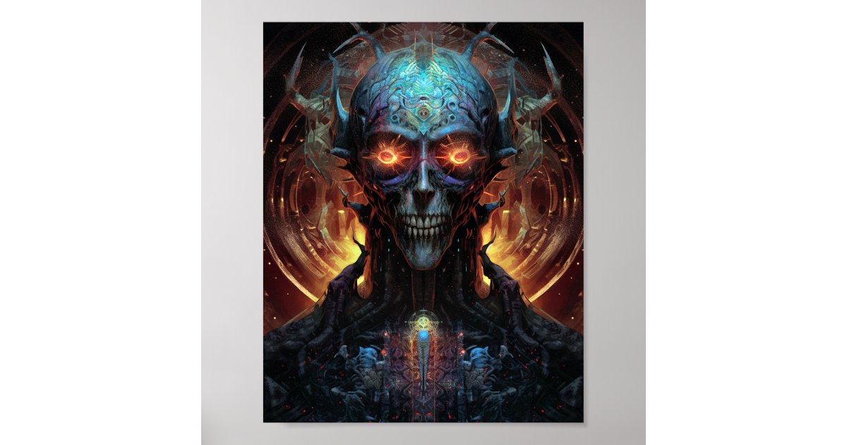 Grinning Evil Alien Man Sci-Fi Art Poster | Zazzle