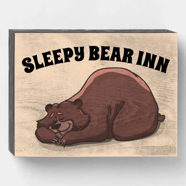GRIZZLY BEAR ART SLEEPY INN RUSTIC WOOD BOX SIGN | Zazzle