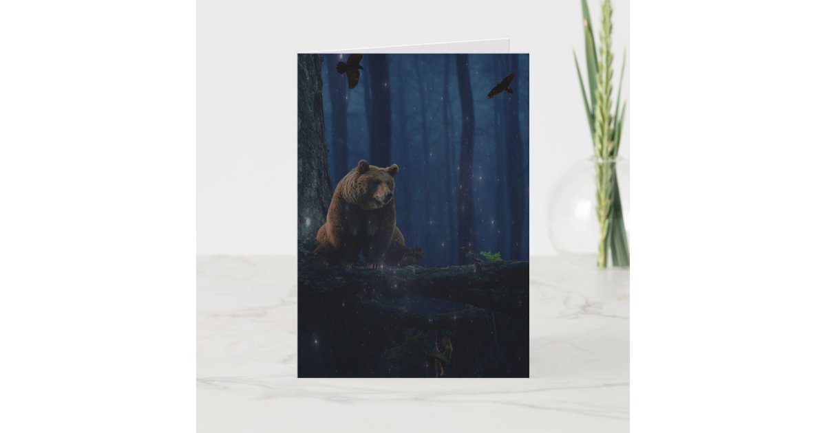 GRIZZLY BEAR FIREFLIES FANTASY BIRTHDAY CARD | Zazzle