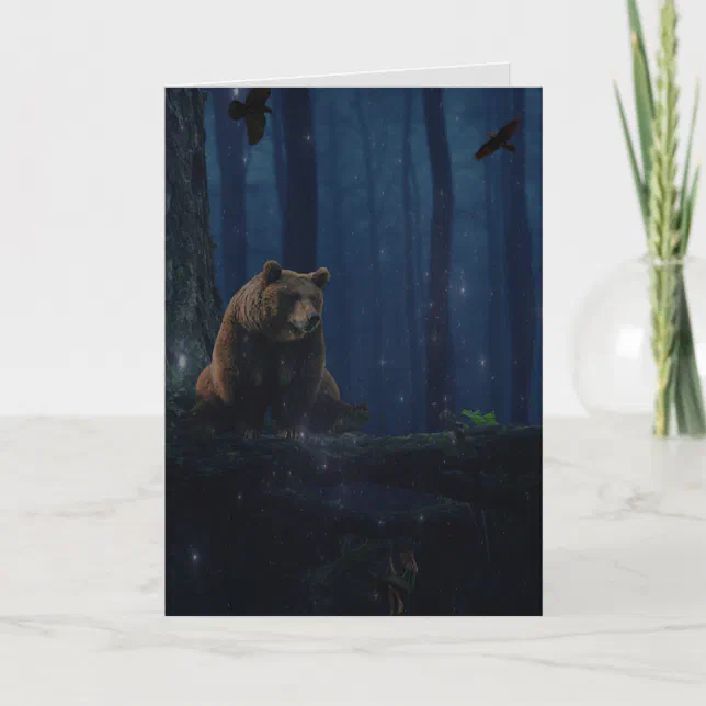 GRIZZLY BEAR FIREFLIES FANTASY BIRTHDAY CARD | Zazzle