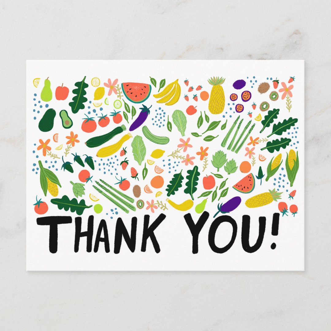 Groceries Fruits Veggies Colorful Thank You Postcard | Zazzle