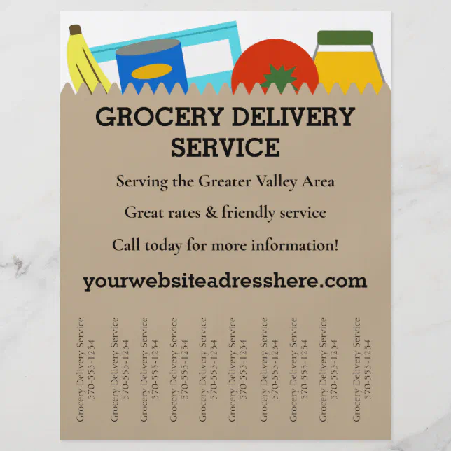 Grocery Delivery Service Flyer, Tear Off Strips Flyer | Zazzle